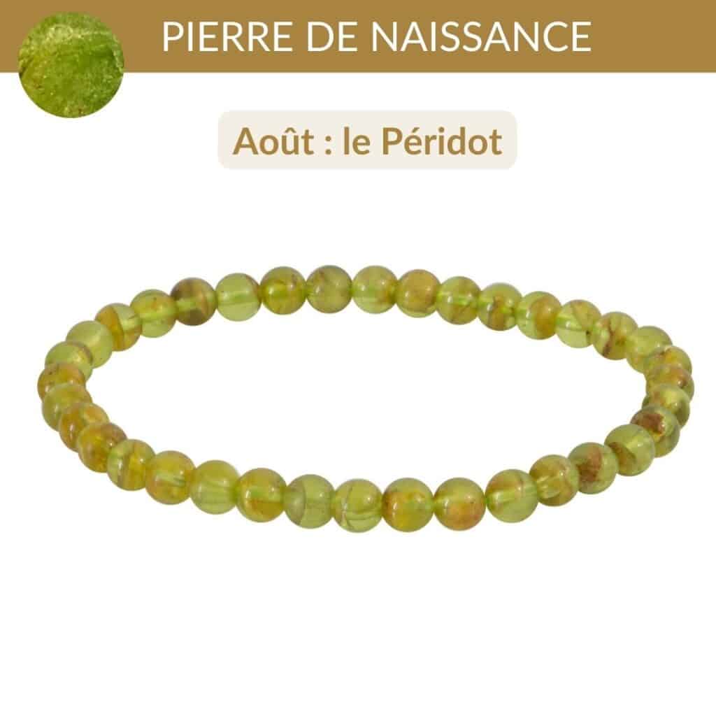 Bracelet pierre de naissance Août , le Péridot qualité AA - Garaulion