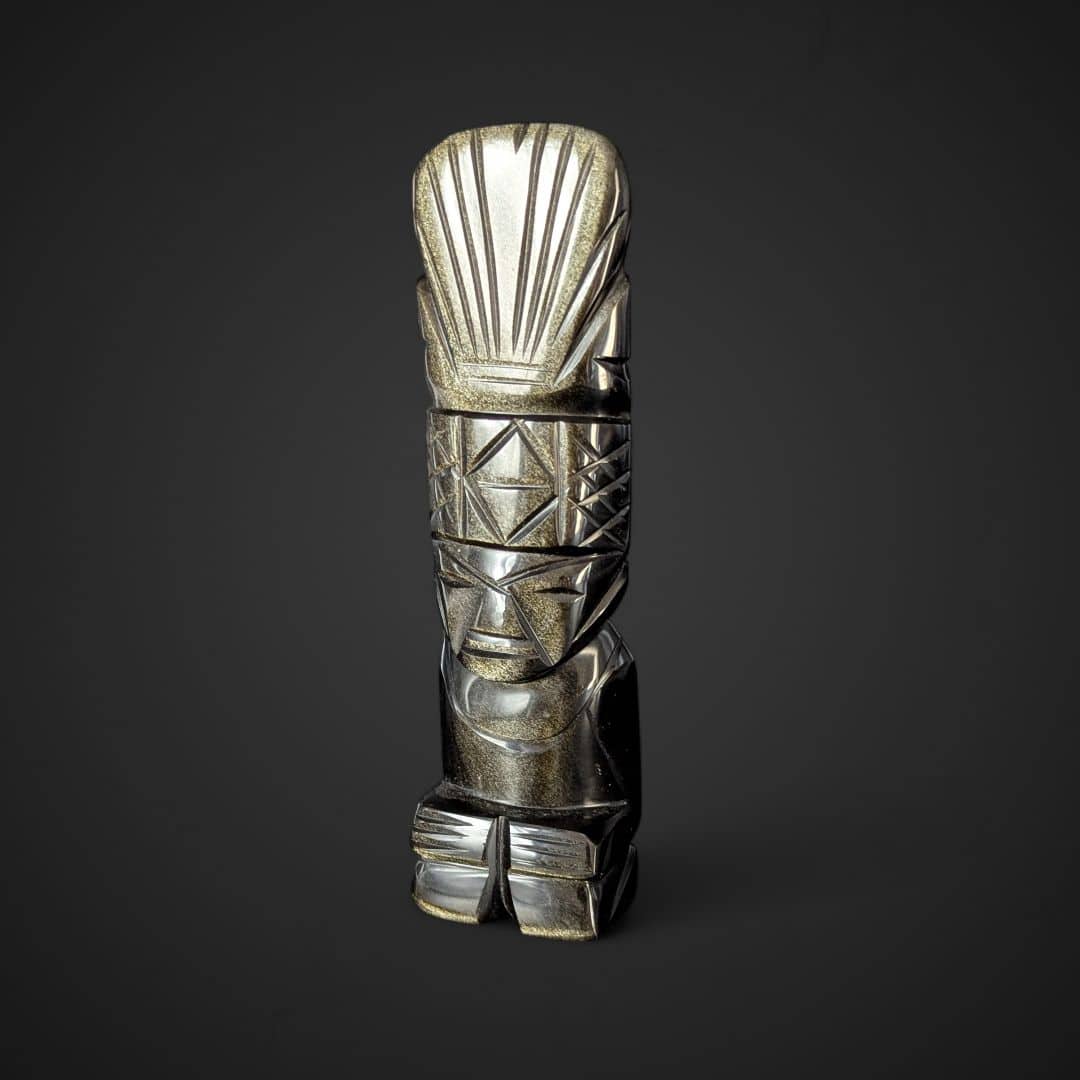 Totem guerrier aztèque en obsidienne dorée 14cm - Garaulion